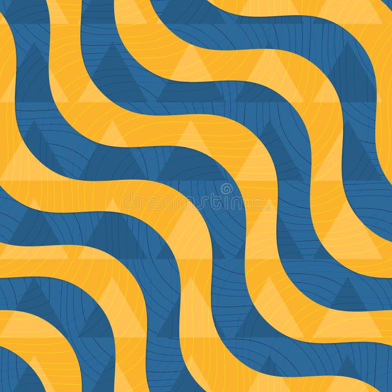 Retro 3D Blue and Yellow Waves with Overplayed Triangles Stock Vector ...