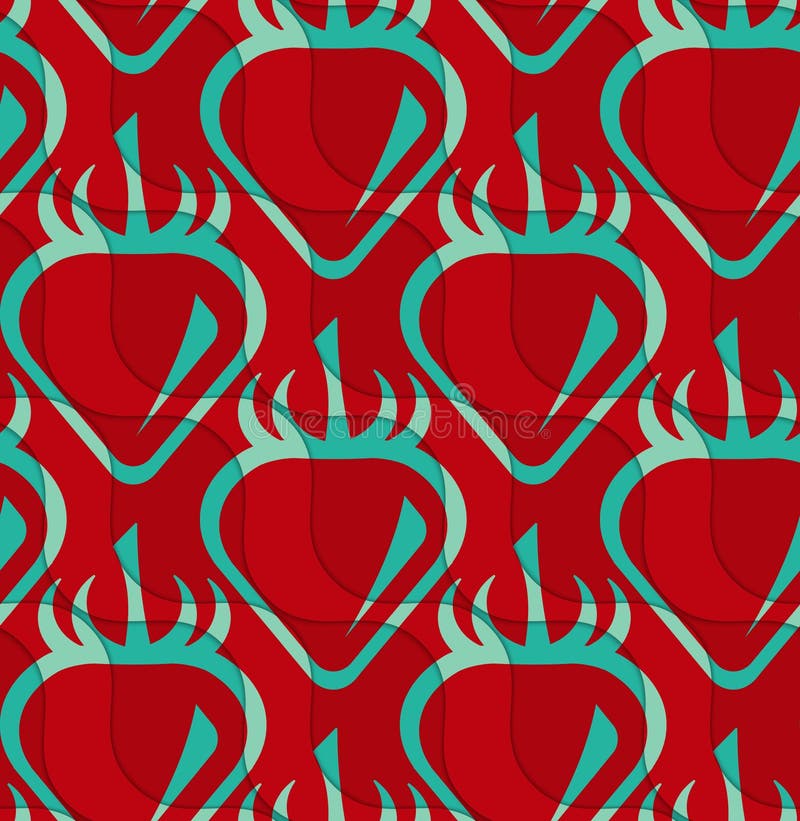 Retro 3D Red and Green Wavy Cut Strawberry Stock Vector - Illustration ...