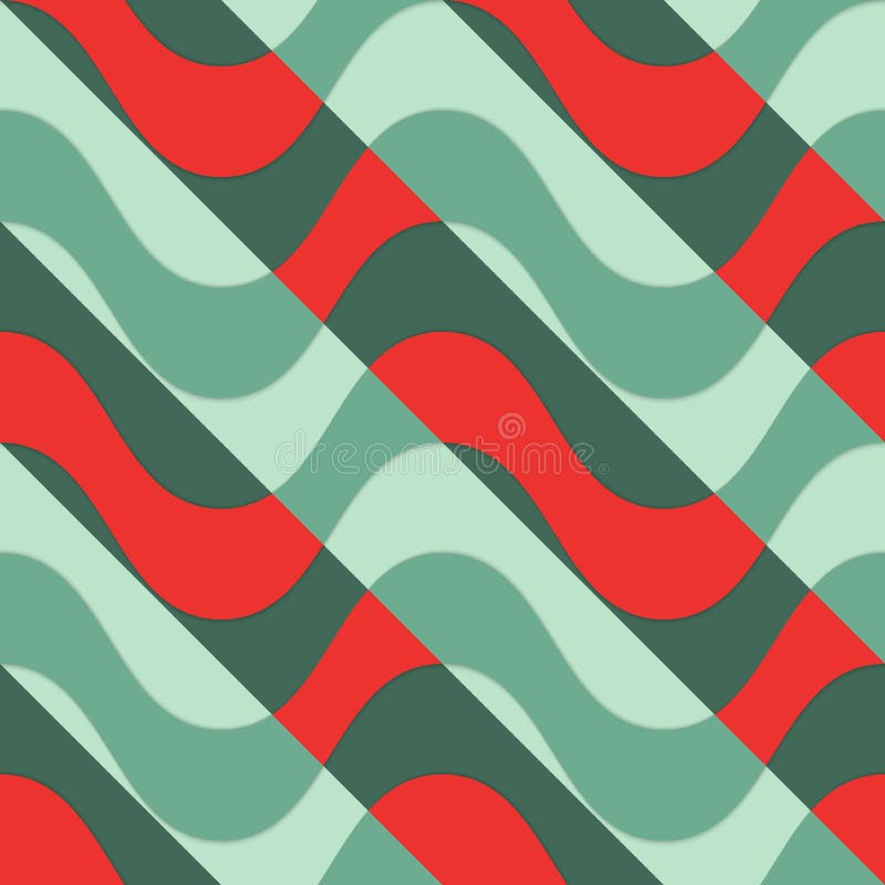 Retro 3D Red Waves with Green Parts Stock Vector - Illustration of ...