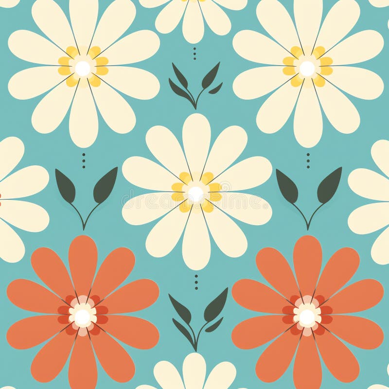 Retro Daisy Chain Flowers Background Pattern Wallpaper Vector Old ...