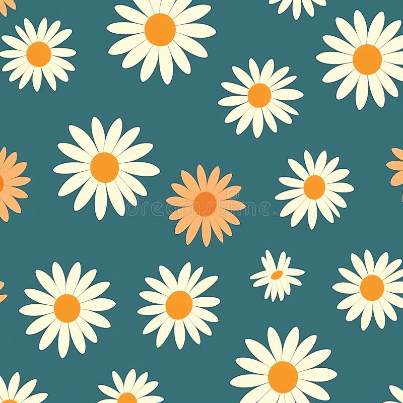 Retro Daisy Chain Flowers Background Pattern Wallpaper Vector Old ...