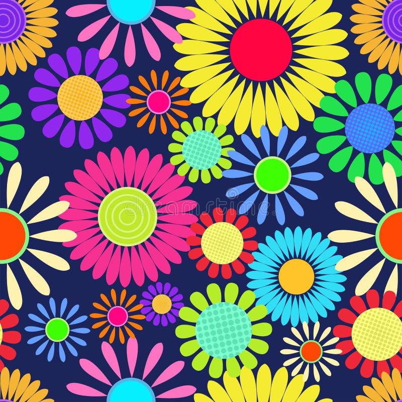 Retro Daisy Flower Sixties Surface Pattern Stock Vector - Illustration ...
