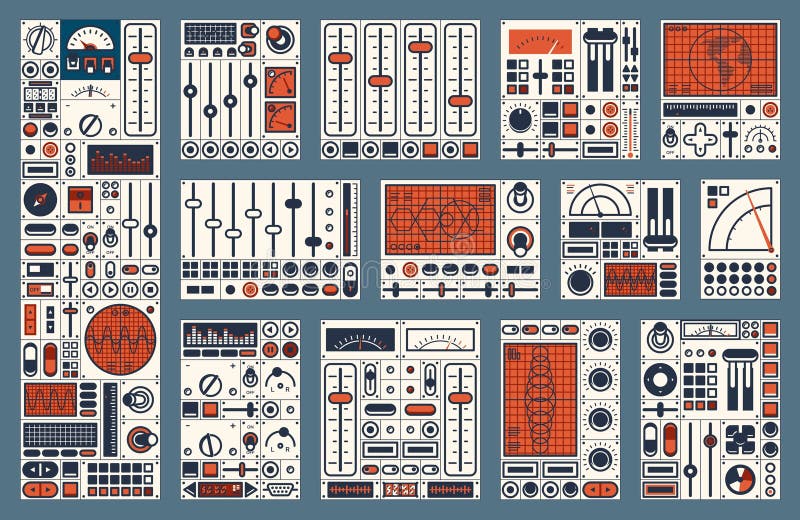 Retro Dashboard. Control Panel Switch and Buttons Stock Vector - Illustration of instrument ...