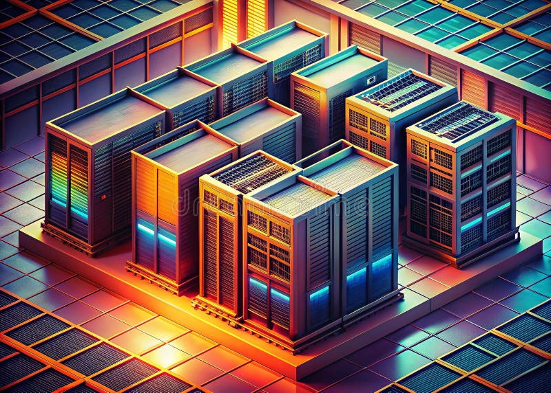 Retro Data Center an Isometric Illustration of Vintage Network ...