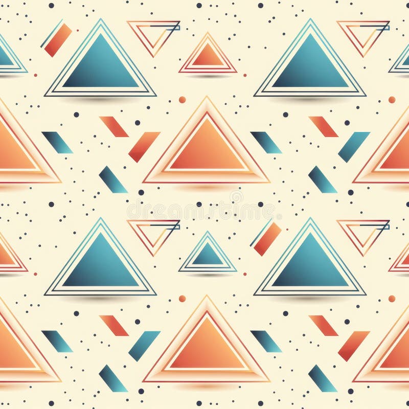 Vintage Geometric Pattern with Triangles and Decorative Shapes in Soft ...