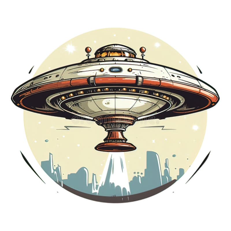 Retro Design of Flying UFO Ship on a White Background Stock ...