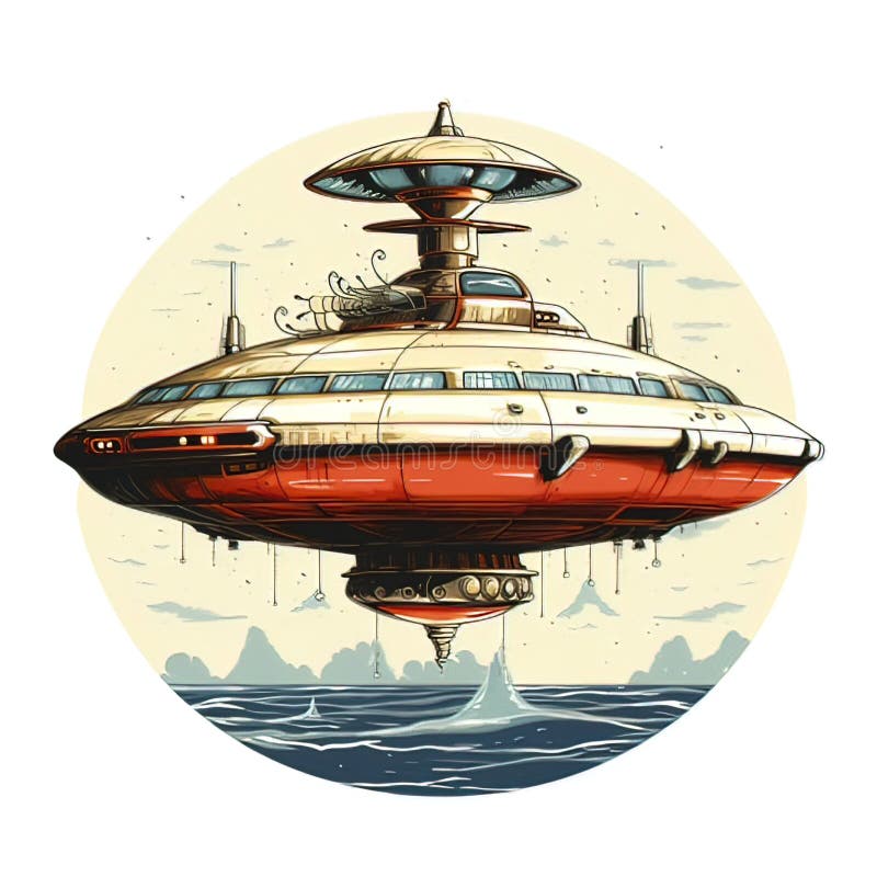 Retro Design of Flying UFO Ship on a White Background Stock ...