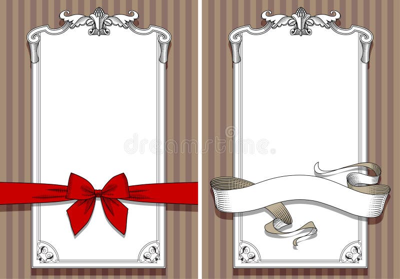 Retro Design Templates with Drawing of Red Bow, Banner and Frame Stock ...