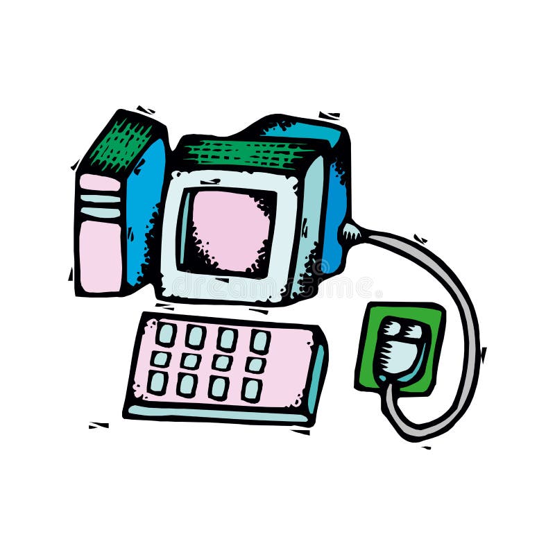 Retro Desktop Computer with Monitor, Keyboard and Mouse, Doodle Style ... Retro Desktop Computer with Monitor, Keyboard and Mouse, Doodle Style ...