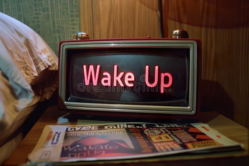 Retro Device with the Word Get Up on Display Above the Nightstand Stock ...