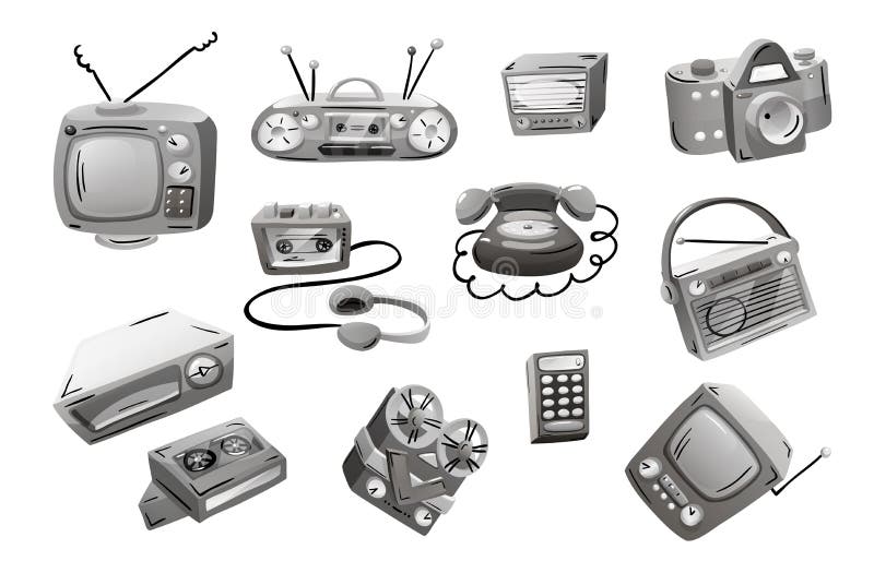 Retro Devices in Mixed Style, Flat Cartoon Comics. Stock Vector ...