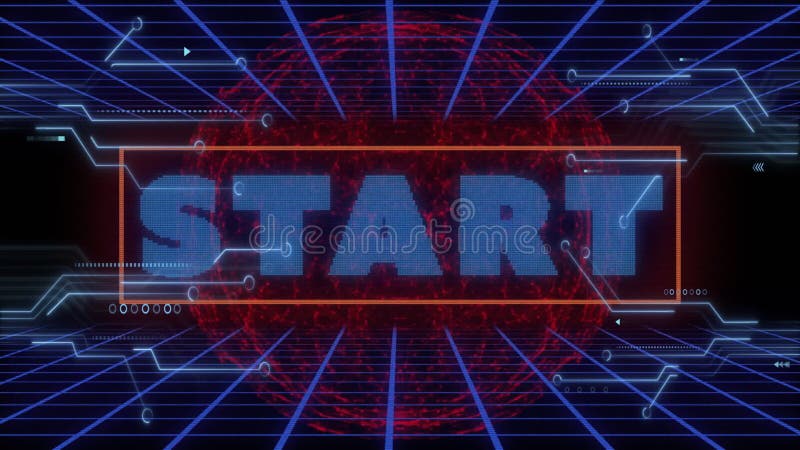 Retro Digital Grid with START Text and Futuristic Animation Elements ...