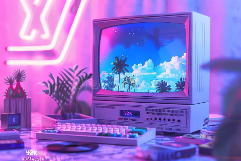 Retro Digital Paradise - Vintage Tech with a Tropical Twist Stock Image ...