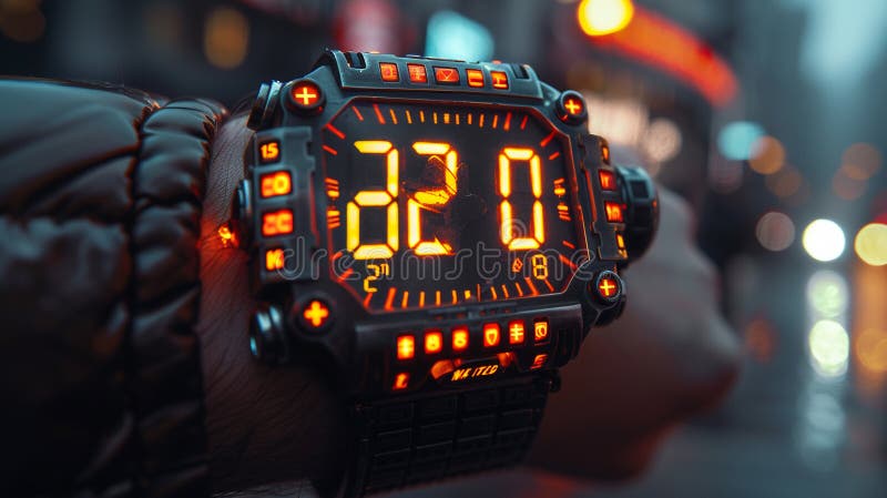 Retro Digital Watch Face with Pixelated Time Display the Numbers Blur ...