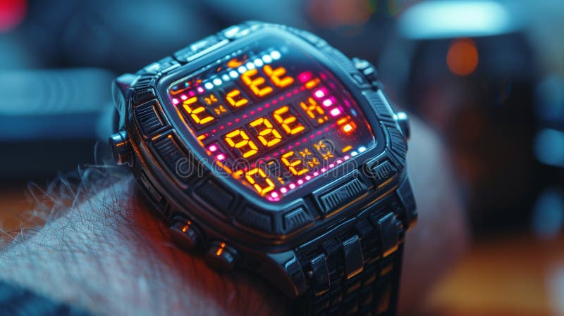 Retro Digital Watch Face with Pixelated Time Display the Numbers Blur ...