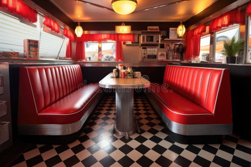 Retro Diner Booth with Checkered Flooring Stock Illustration ...