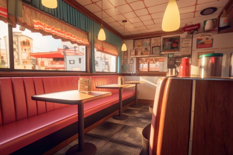Retro Diner Booth with Milkshakes on the Table Stock Illustration ...