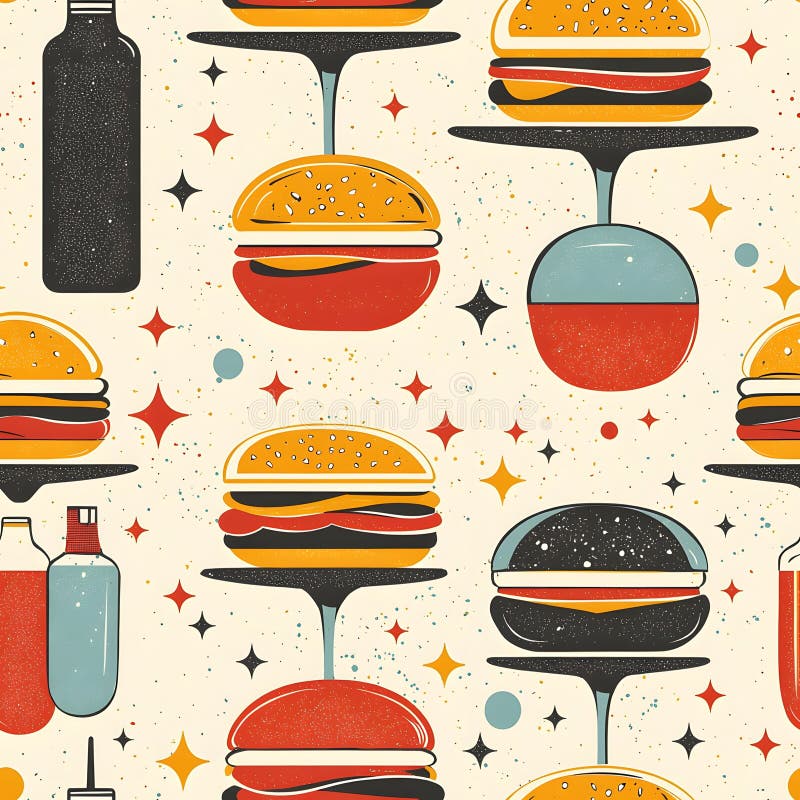 Retro Diner Burger Seamless Pattern. AI Generated Stock Illustration ...