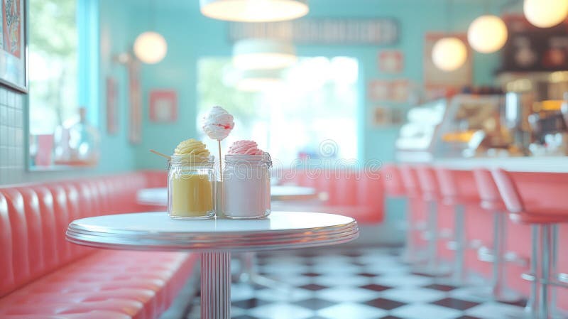Retro Diner Dessert Display Stock Illustration - Illustration of diner ...