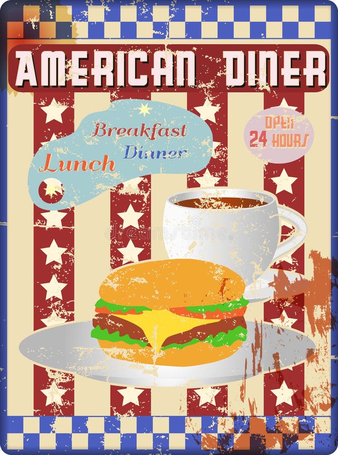 Retro diner enamel sign stock vector. Illustration of decorative - 62243379