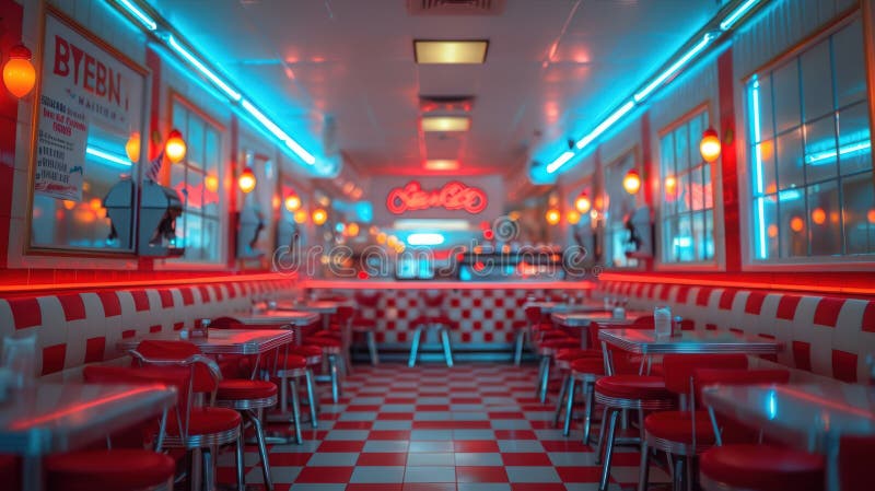 Retro Diner Interior with Checkered Floor Stock Illustration ...