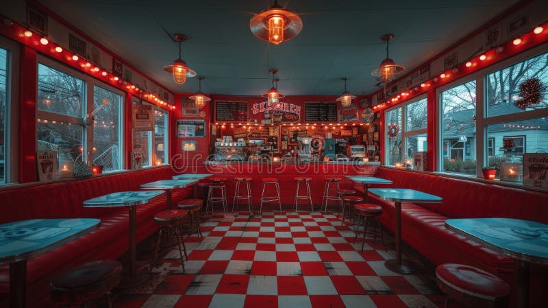 Retro Diner Interior with Checkered Floor Stock Illustration ...