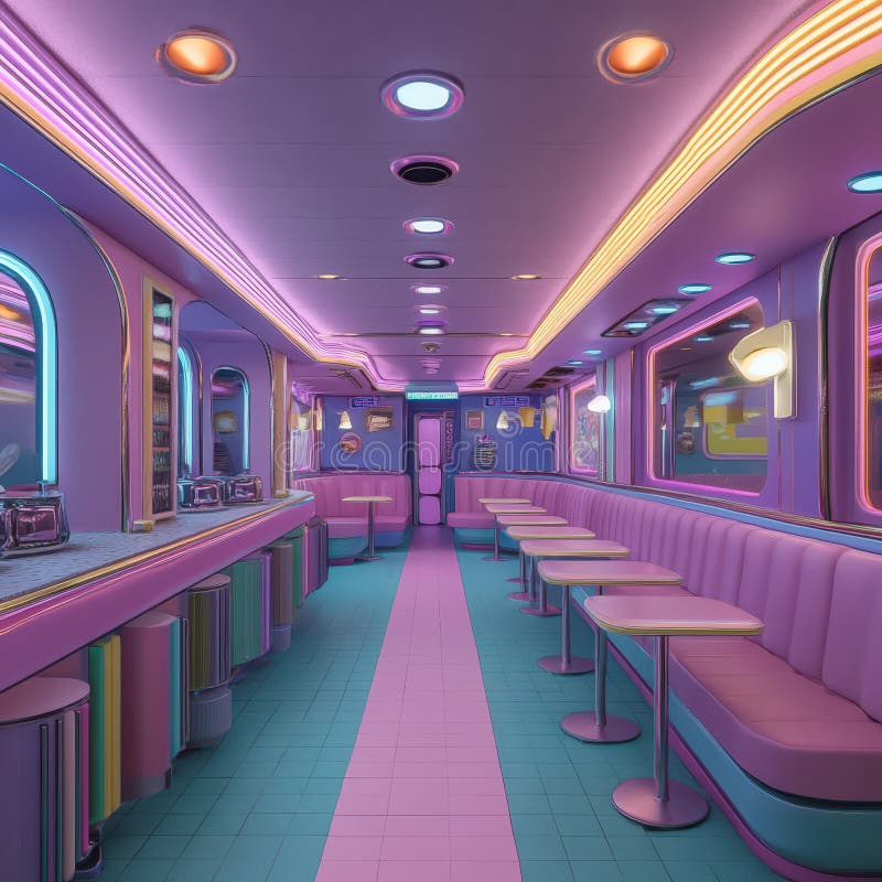 Retro Diner Interior Design Stock Illustration - Illustration of ...