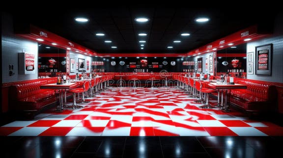 Retro Diner: Red & White Checkered Floor Stock Image - Image of ...