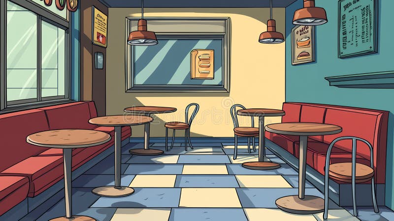 Retro Diner Restaurant Interior Design Empty Booths and Tables Stock ...