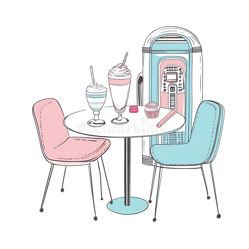 Retro Diner Scene Table Jukebox and Refreshments a Charming ...