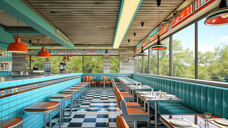 Retro Diner Vibes stock illustration. Illustration of architecture ...