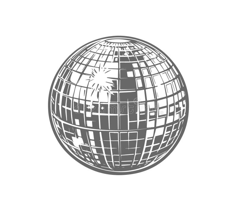 Retro Disco Ball with Reflection: Monochrome Party Icon in Grayscale ...