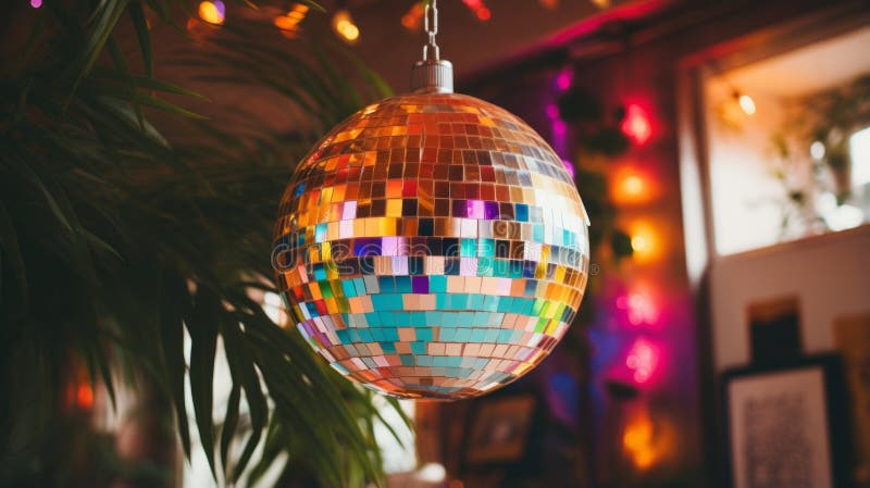 Retro Disco Ball with a Disco Themed Decor Stock Illustration ...