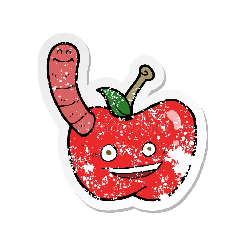 Retro Distressed Sticker of a Cartoon Apple with Worm Stock Vector ...