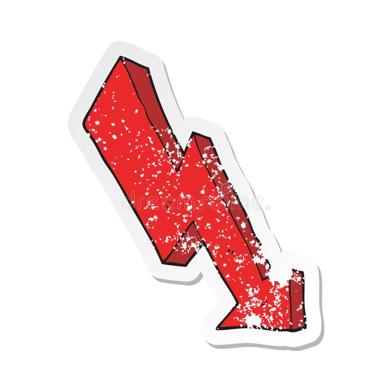 Retro Distressed Sticker of a Cartoon Arrow Down Trend Stock Vector ...