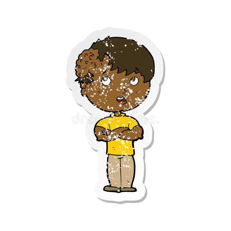 Retro Distressed Sticker of a Cartoon Boy with Growth on Head Stock ...