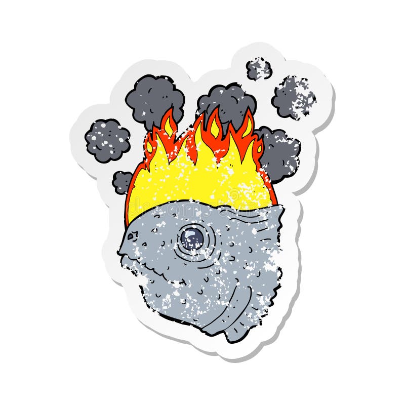 Retro Distressed Sticker of a Cartoon Burning Fish Head Stock Vector ...