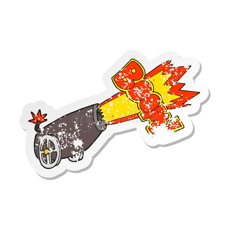 Retro Distressed Sticker of a Cartoon Cannon Shooting Stock Vector ...