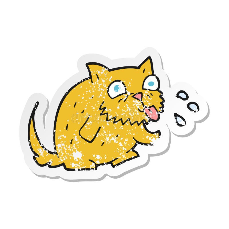Retro Distressed Sticker of a Cartoon Cat Blowing Raspberry Stock ...