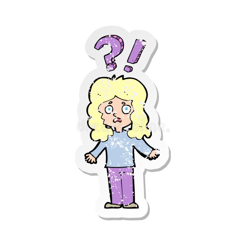 Retro Distressed Sticker of a Cartoon Confused Woman Stock Vector ...