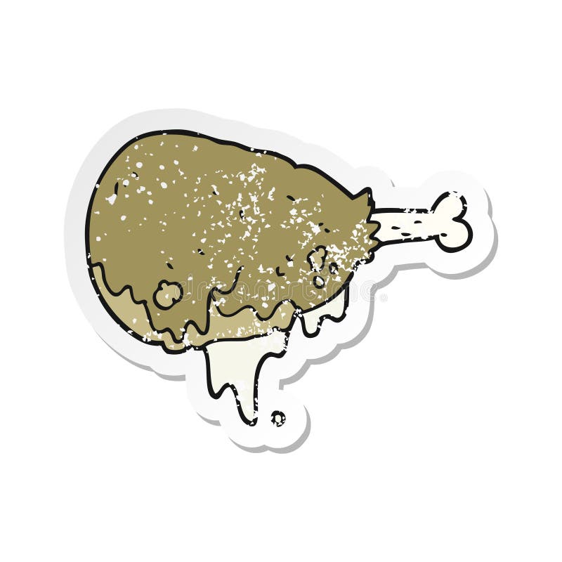 Retro Distressed Sticker of a Cartoon Cooked Chicken Leg Stock Vector ...