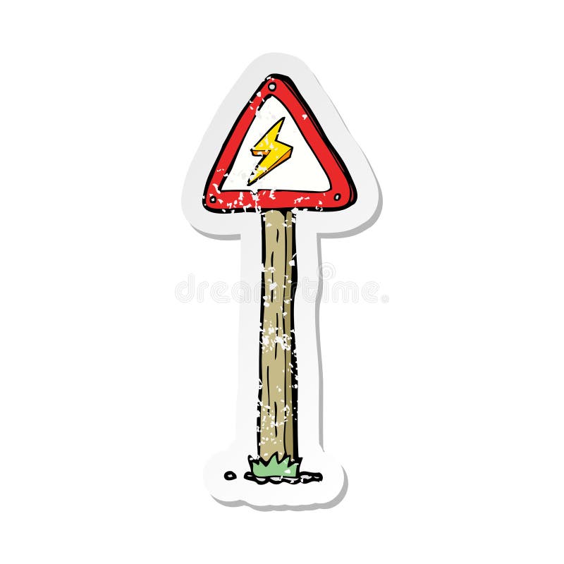 Retro Distressed Sticker of a Cartoon Electrical Warning Sign Stock ...