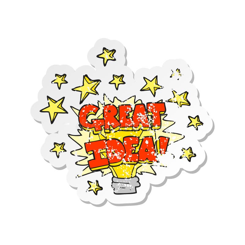 Retro Distressed Sticker of a Cartoon Great Idea Light Bulb Symbol ...