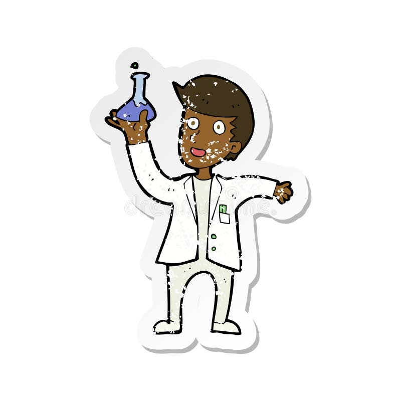 Retro Distressed Sticker of a Cartoon Happy Scientist Stock Vector ...