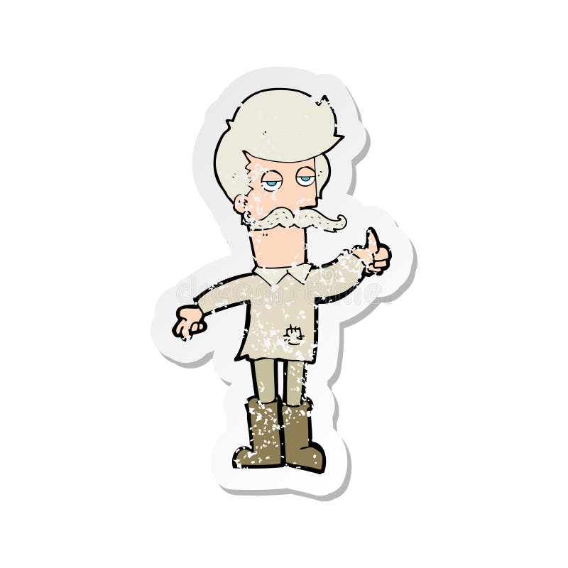 Retro Distressed Sticker of a Cartoon Old Man in Poor Clothes Stock ...
