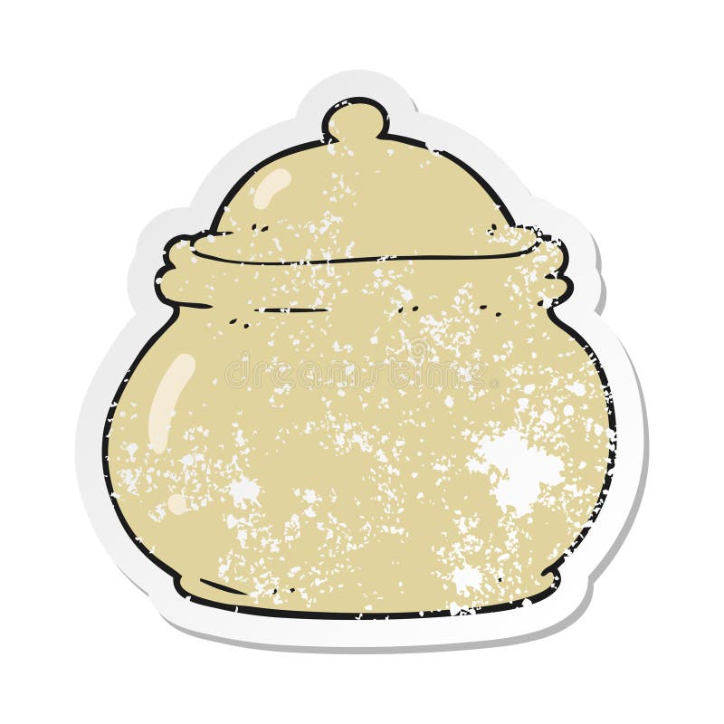 Retro Distressed Sticker of a Cartoon Old Style Ceramic Pot Stock ...