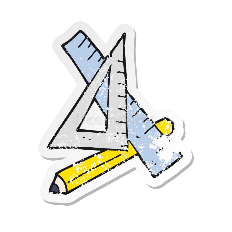 Retro Distressed Sticker of a Cartoon Pencil and Ruler Stock Vector ...