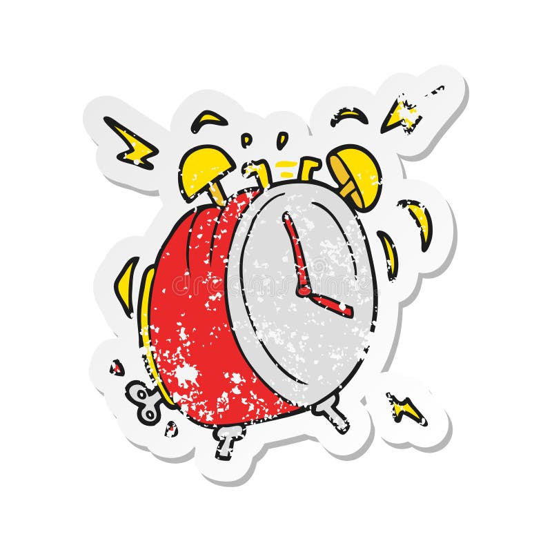 Retro Distressed Sticker of a Cartoon Ringing Alarm Clock Stock Vector ...