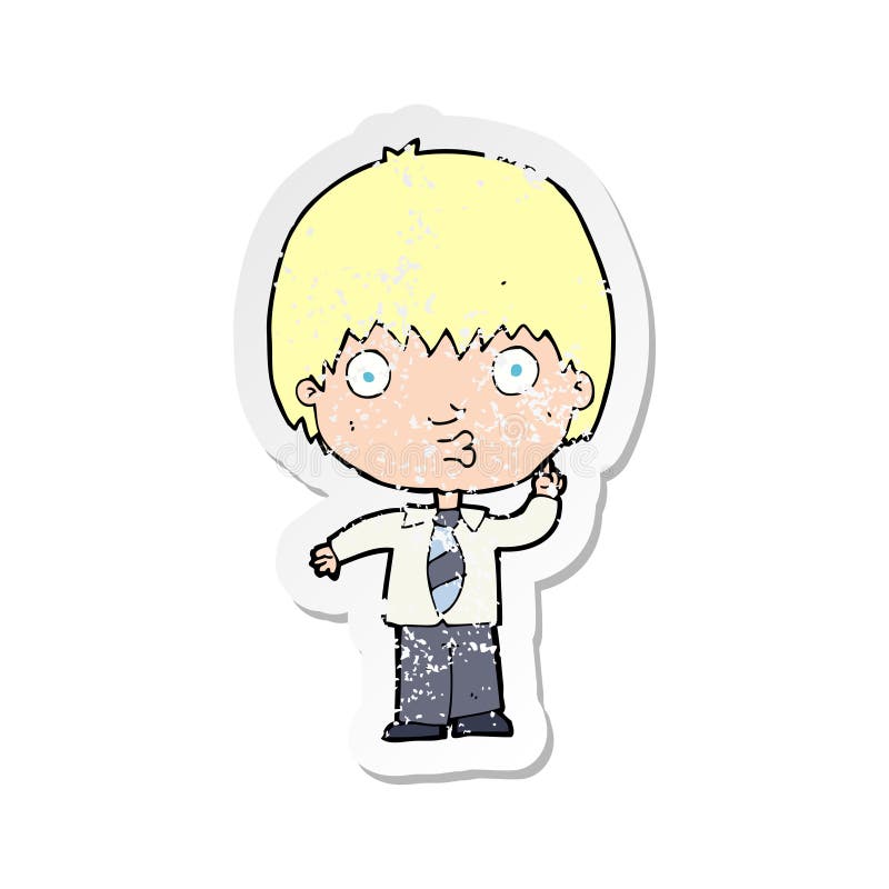 Retro Distressed Sticker of a Cartoon School Boy Answering Question ...