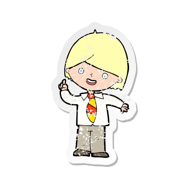 Retro Distressed Sticker of a Cartoon School Boy Answering Question ...